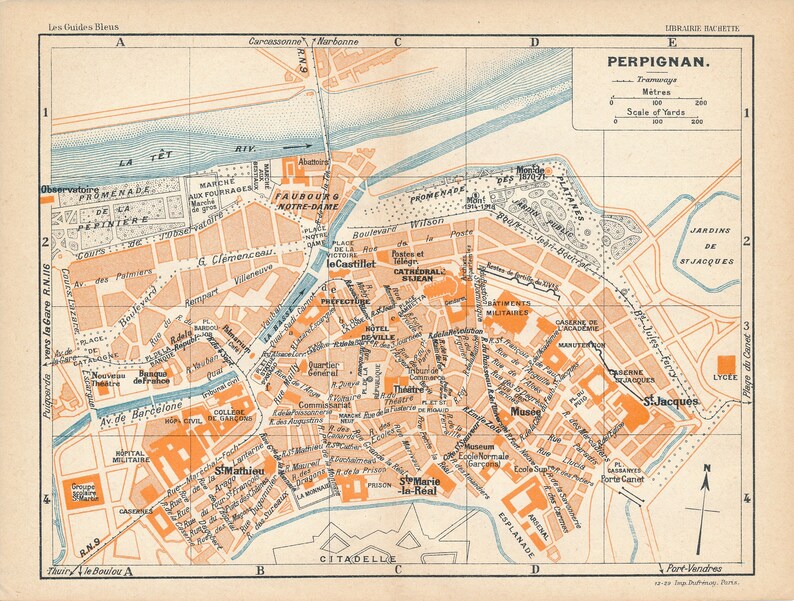 1926 Perpignan France Antique Map - Etsy