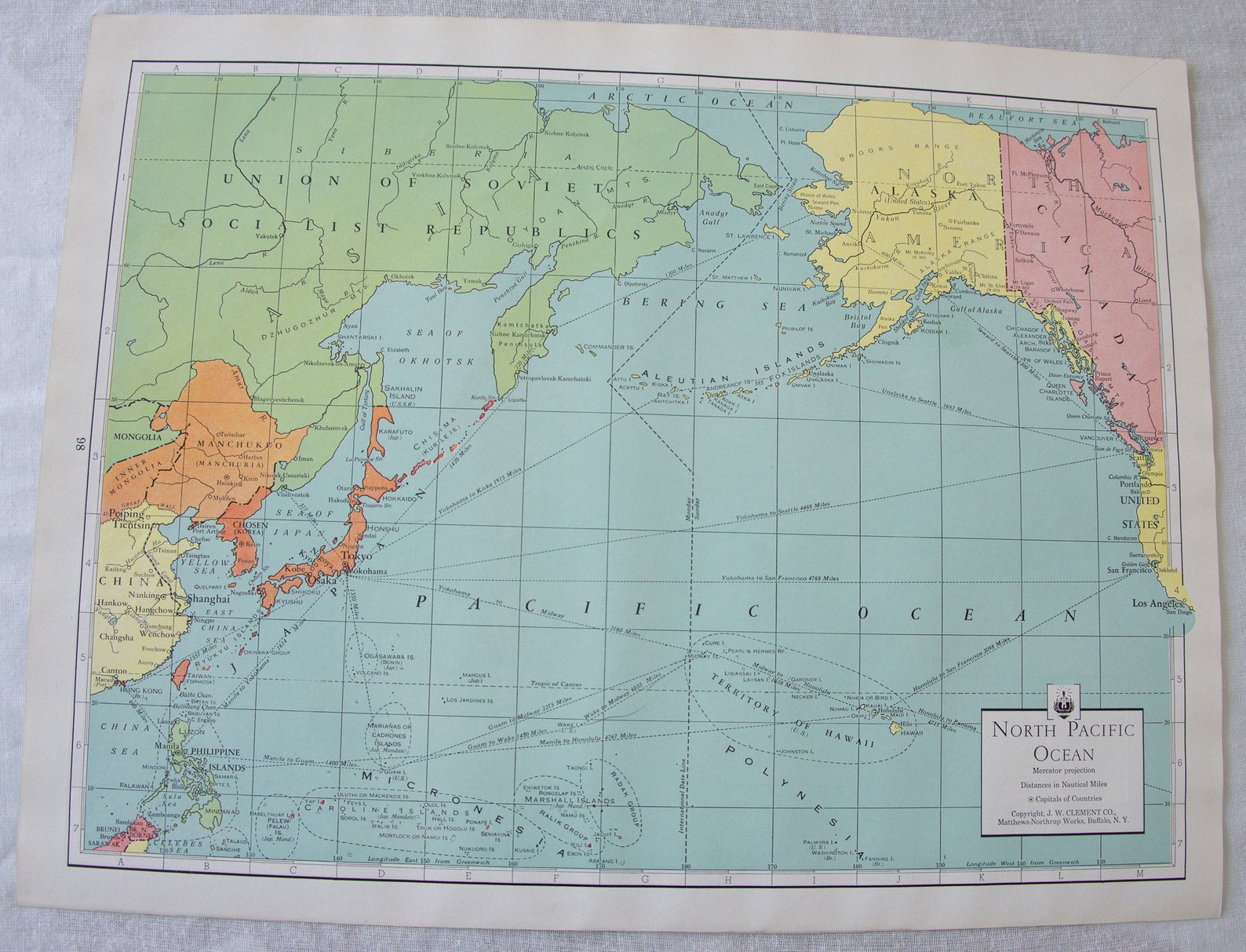 1938 Pacific Ocean Antique Map | Etsy