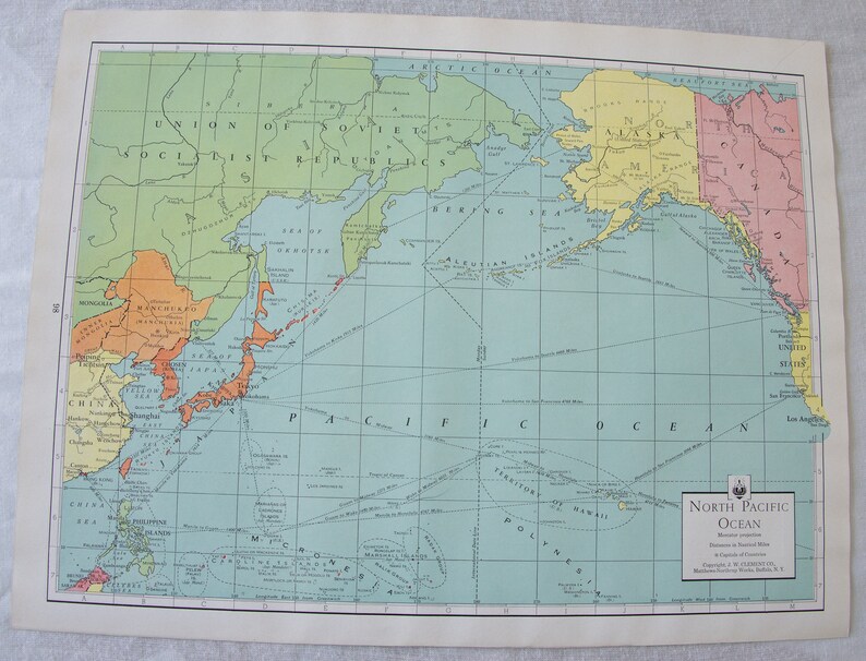 1938 Pacific Ocean Antique Map - Etsy