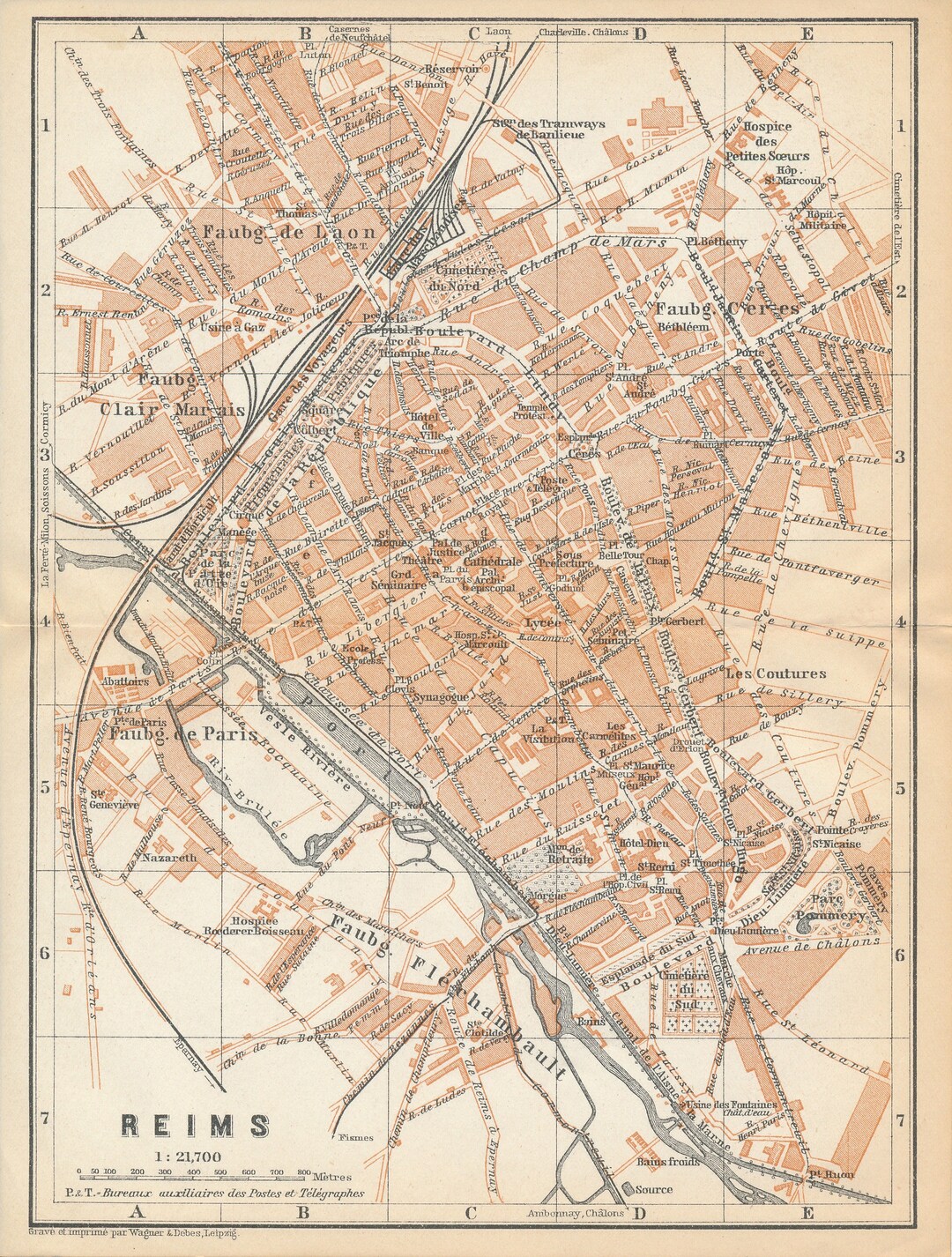 1909 Reims France Antique Map - Etsy