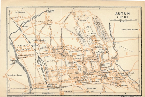 1909 Autun France Antique Map - Etsy