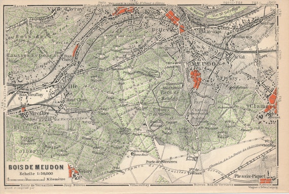 1913 Bois De Meudon Paris France Antique Map - Etsy