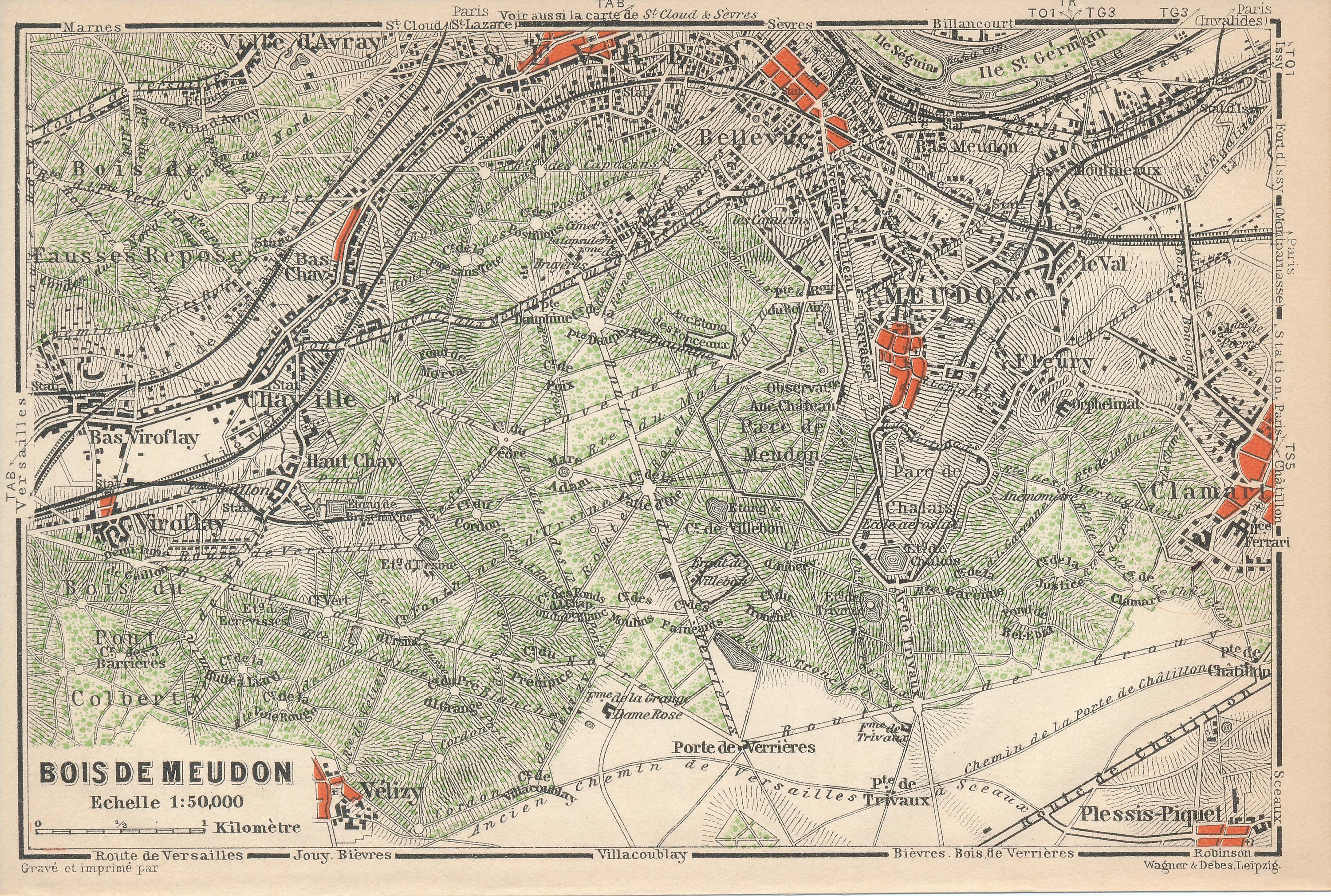 1913 Bois De Meudon Paris France Antique Map | Etsy
