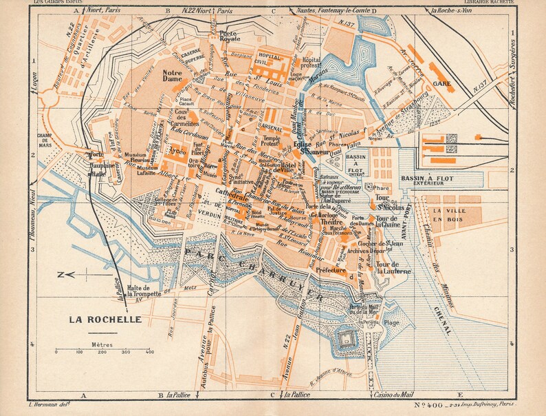 1934 La Rochelle France Antique Map - Etsy