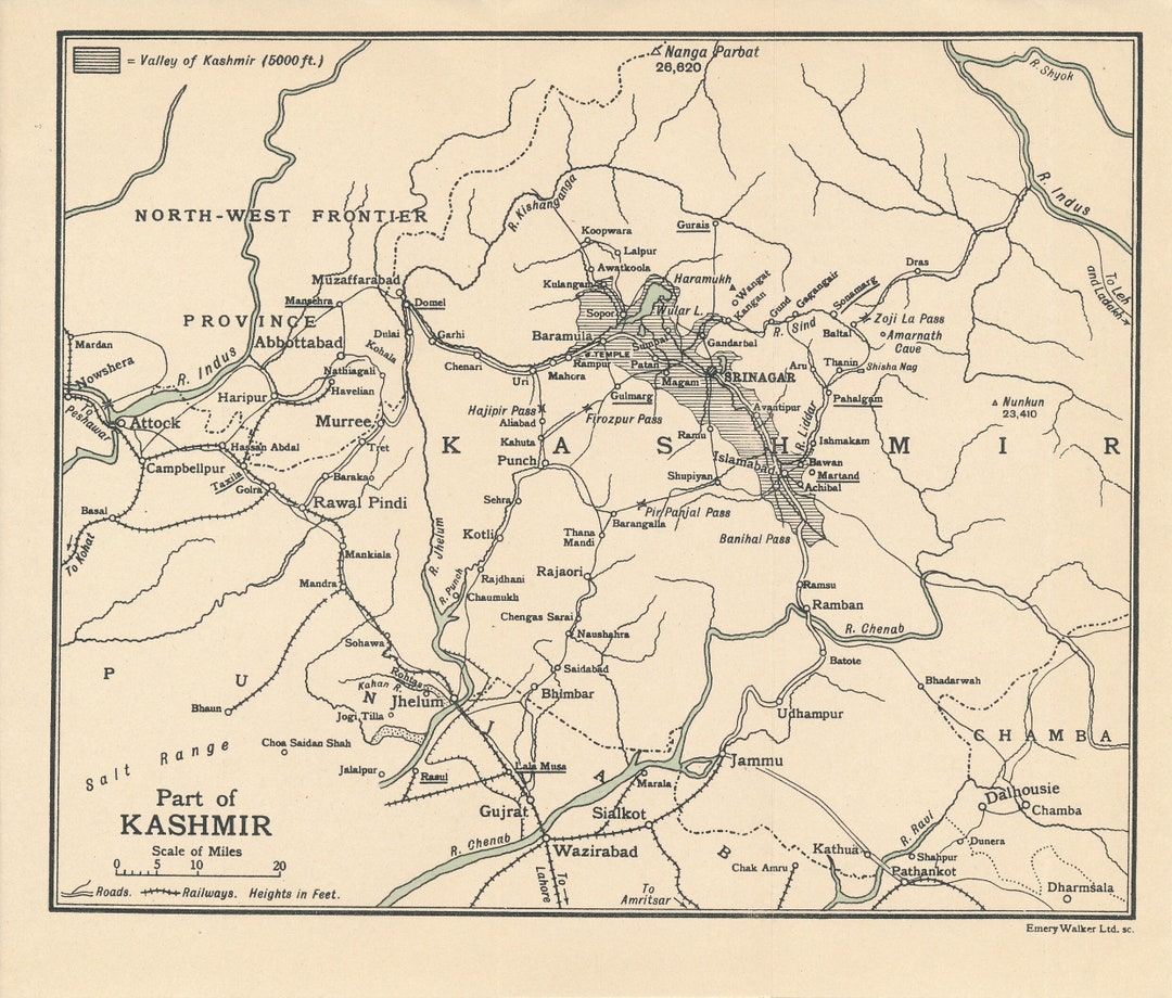 1959 Kashmir India Vintage Map - Etsy