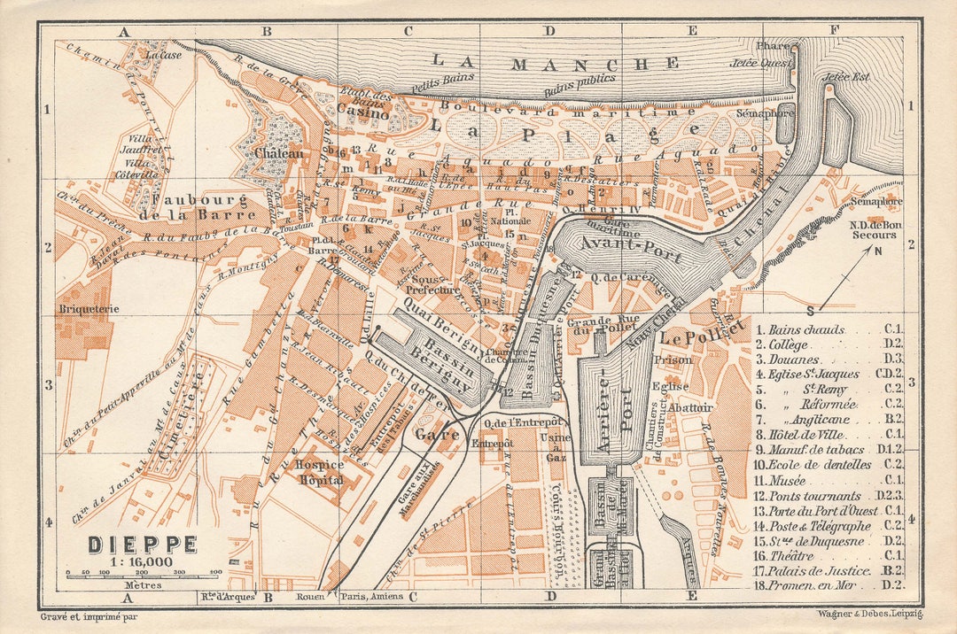 1909 Dieppe France Antique Map - Etsy
