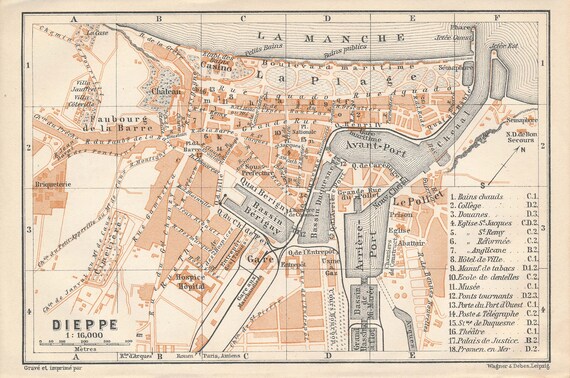 1909 Dieppe France Antique Map | Etsy