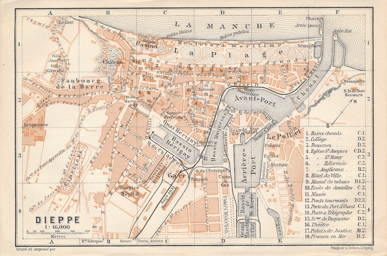 1909 Dieppe France Antique Map - Etsy