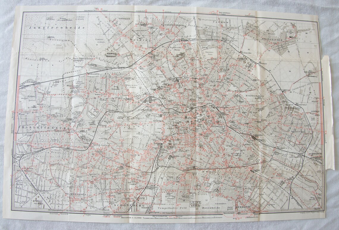 1910 Berlin Germany Antique Map | Etsy