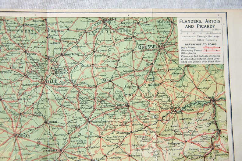 1922 Flanders France Antique Map - Etsy