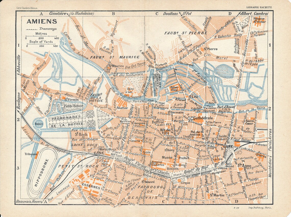 1930 Amiens Francia Mapa antiguo - Etsy España