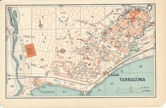 1930 Tarragona Spain Antique Map | Etsy