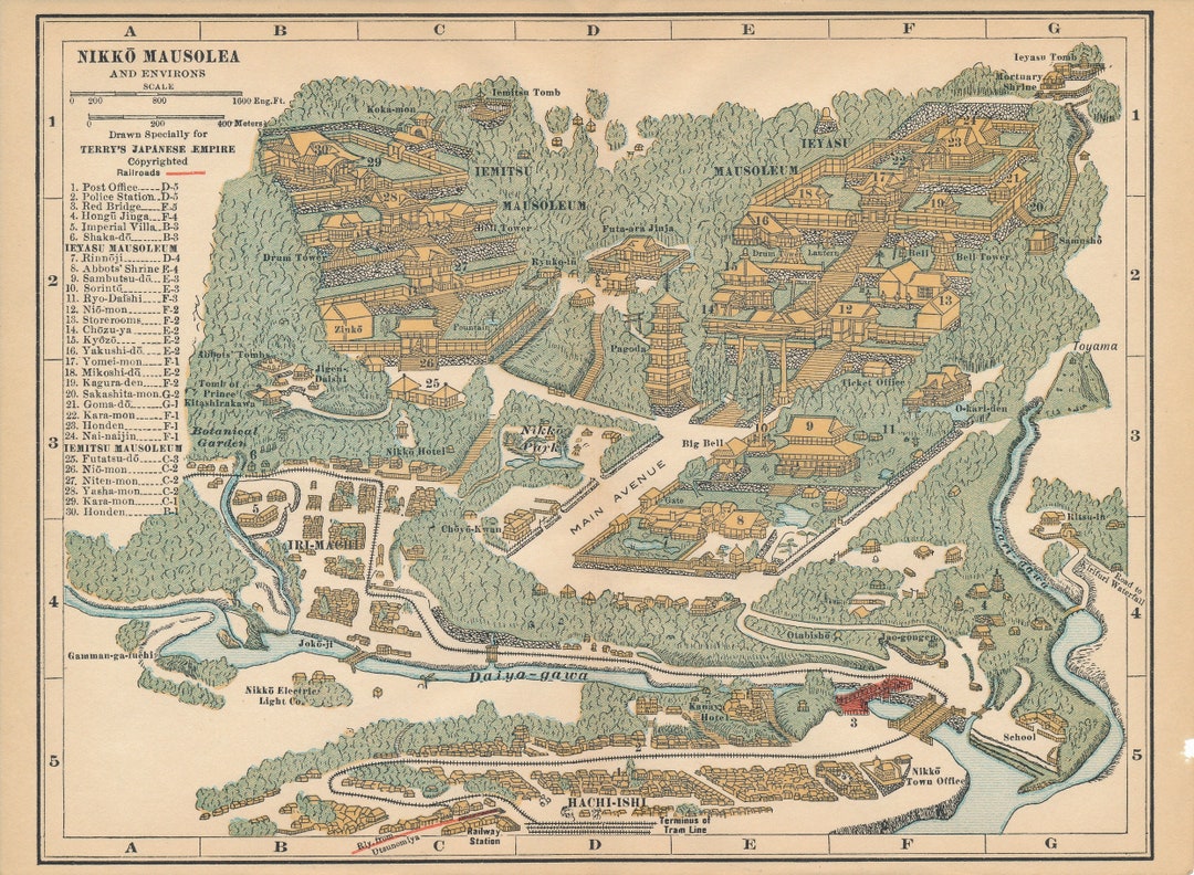 1920 Nikko Japan Mausoleums & Temples Antique Map - Etsy