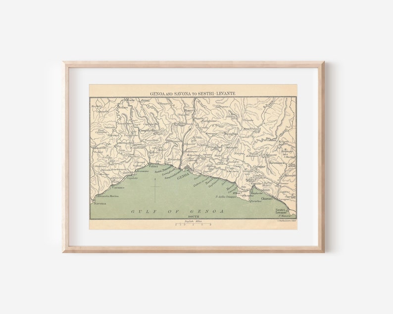 1893 Genoa Italy, Italian Riviera Antique Map - Etsy