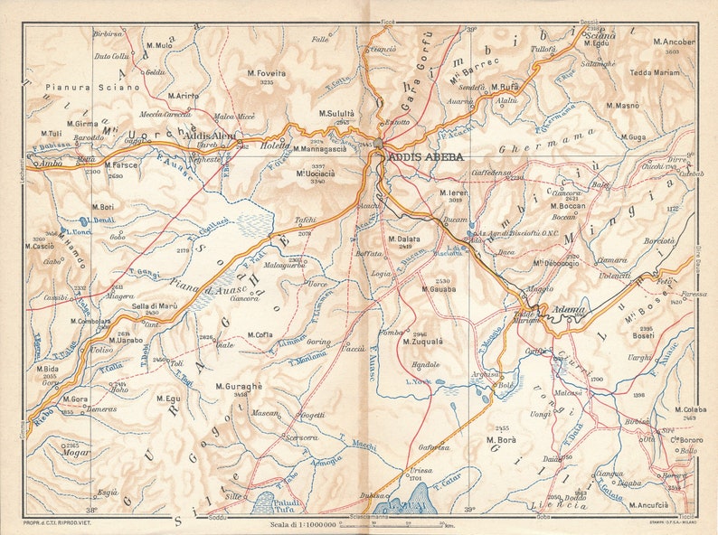 1938 Addis Ababa Ethiopia & Environs Antique Map - Etsy
