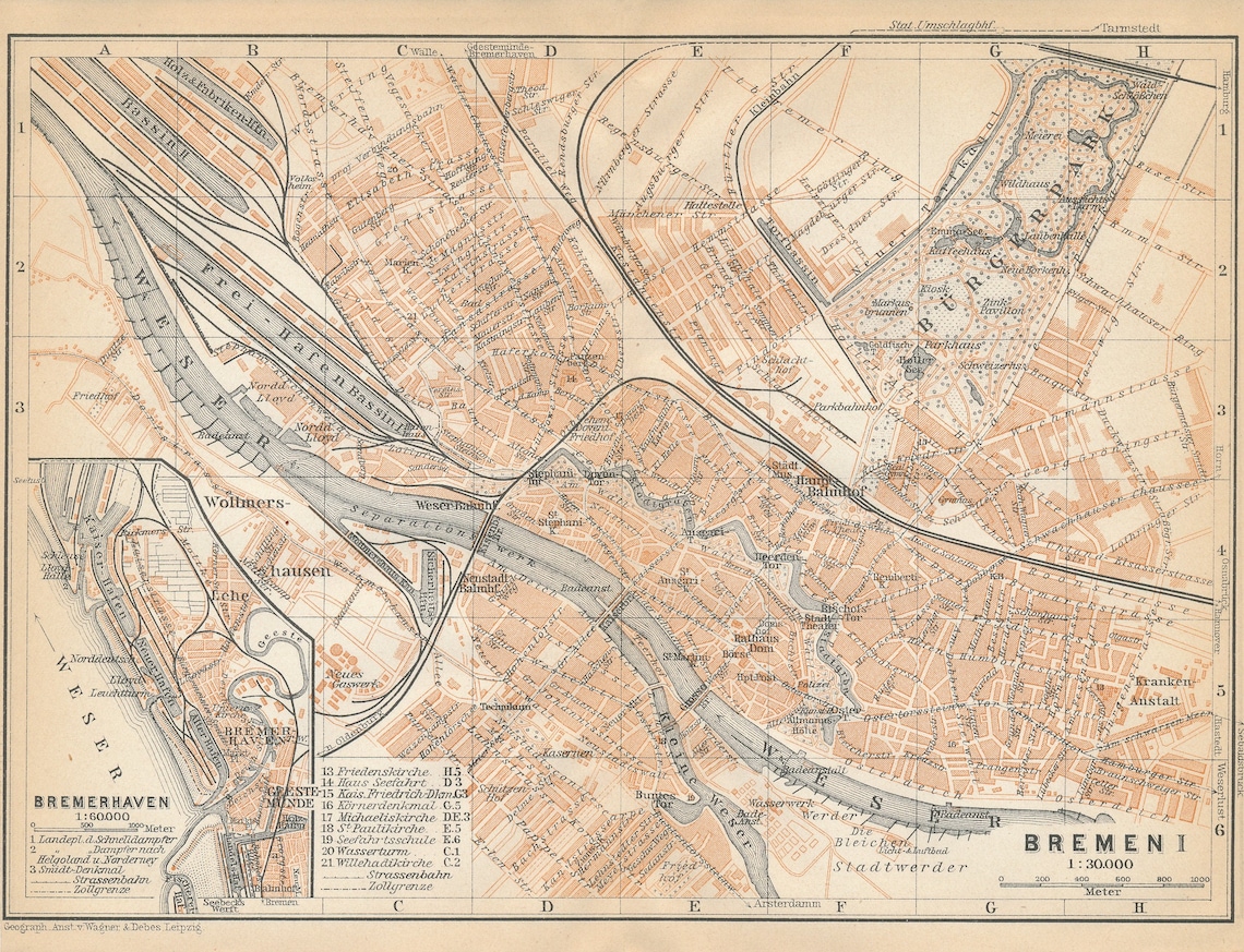 1913 Bremen Germany Antique Map - Etsy