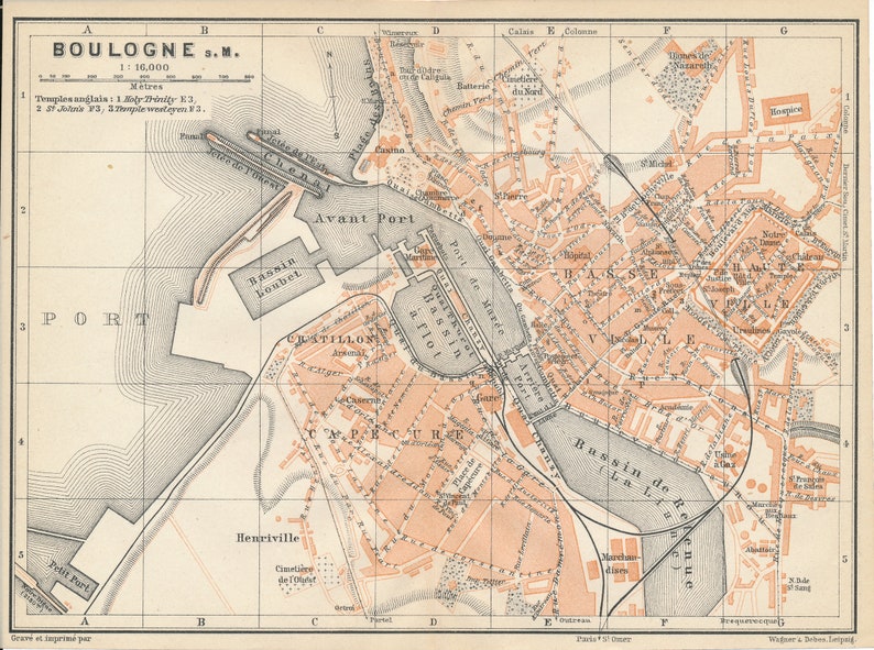 1913 Boulogne France Antique Map | Etsy