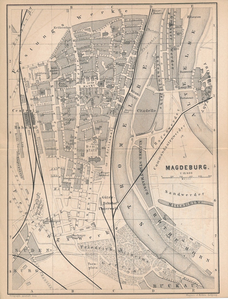 1881 Magdeburg Germany Antique Map - Etsy