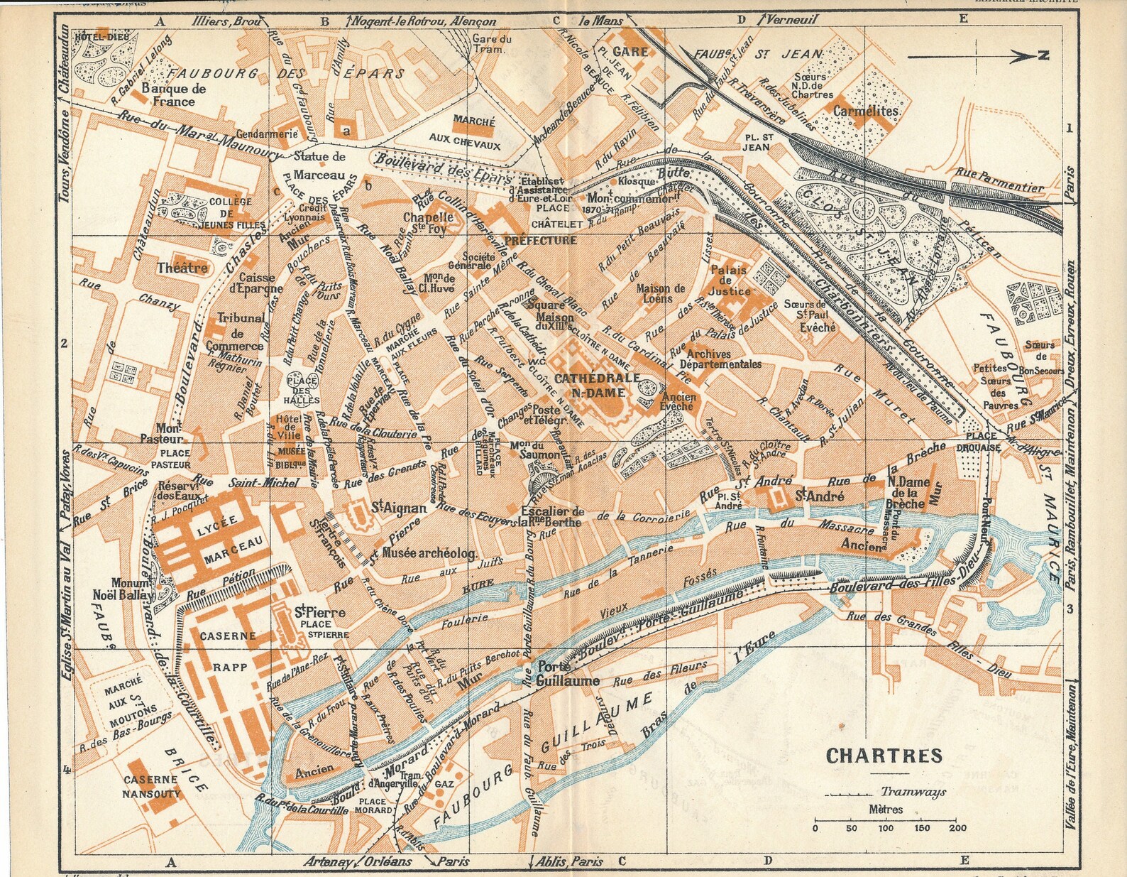 1926 Chartres France Antique Map | Etsy