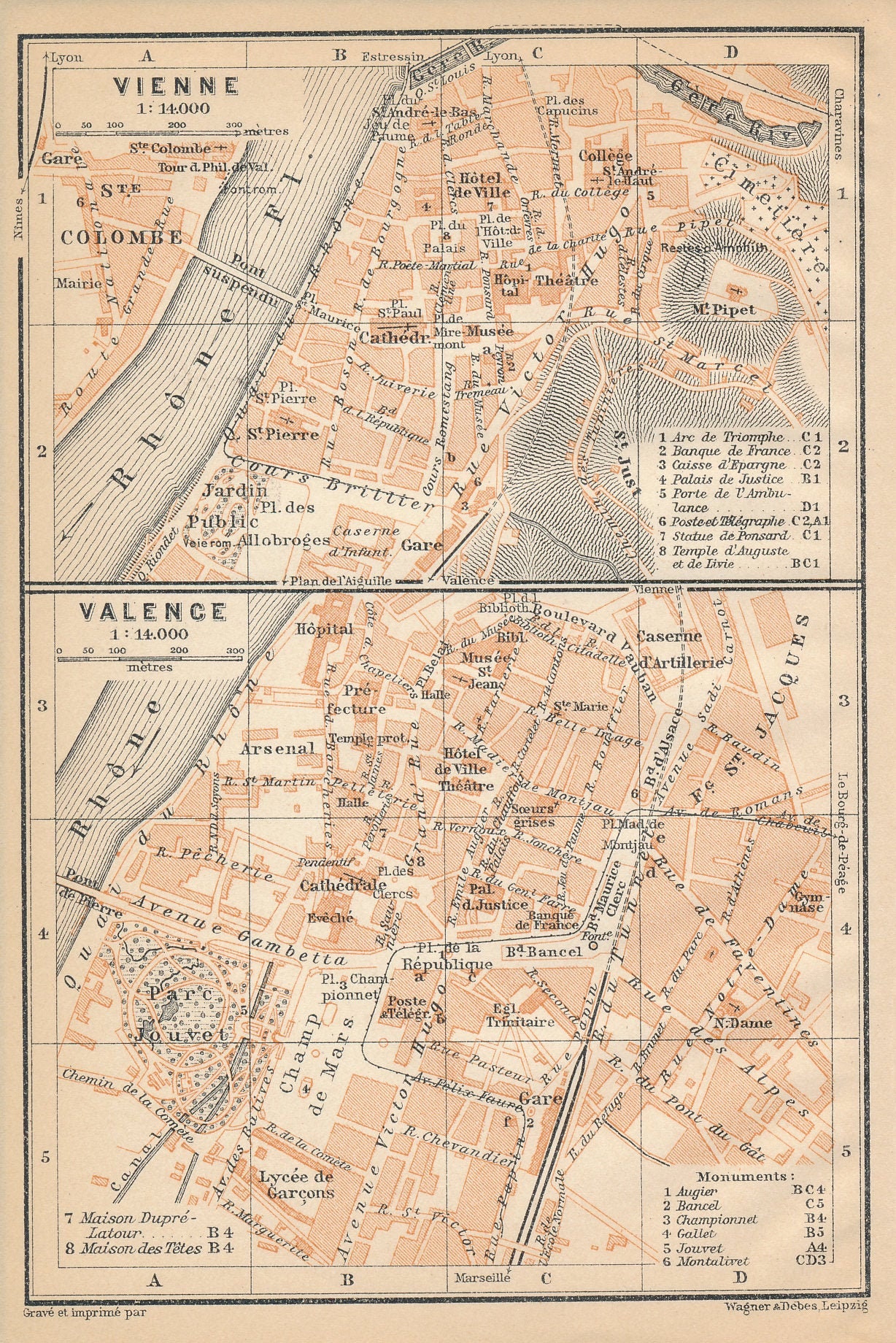 1914 Vienne & Valence France Antique Map - Etsy