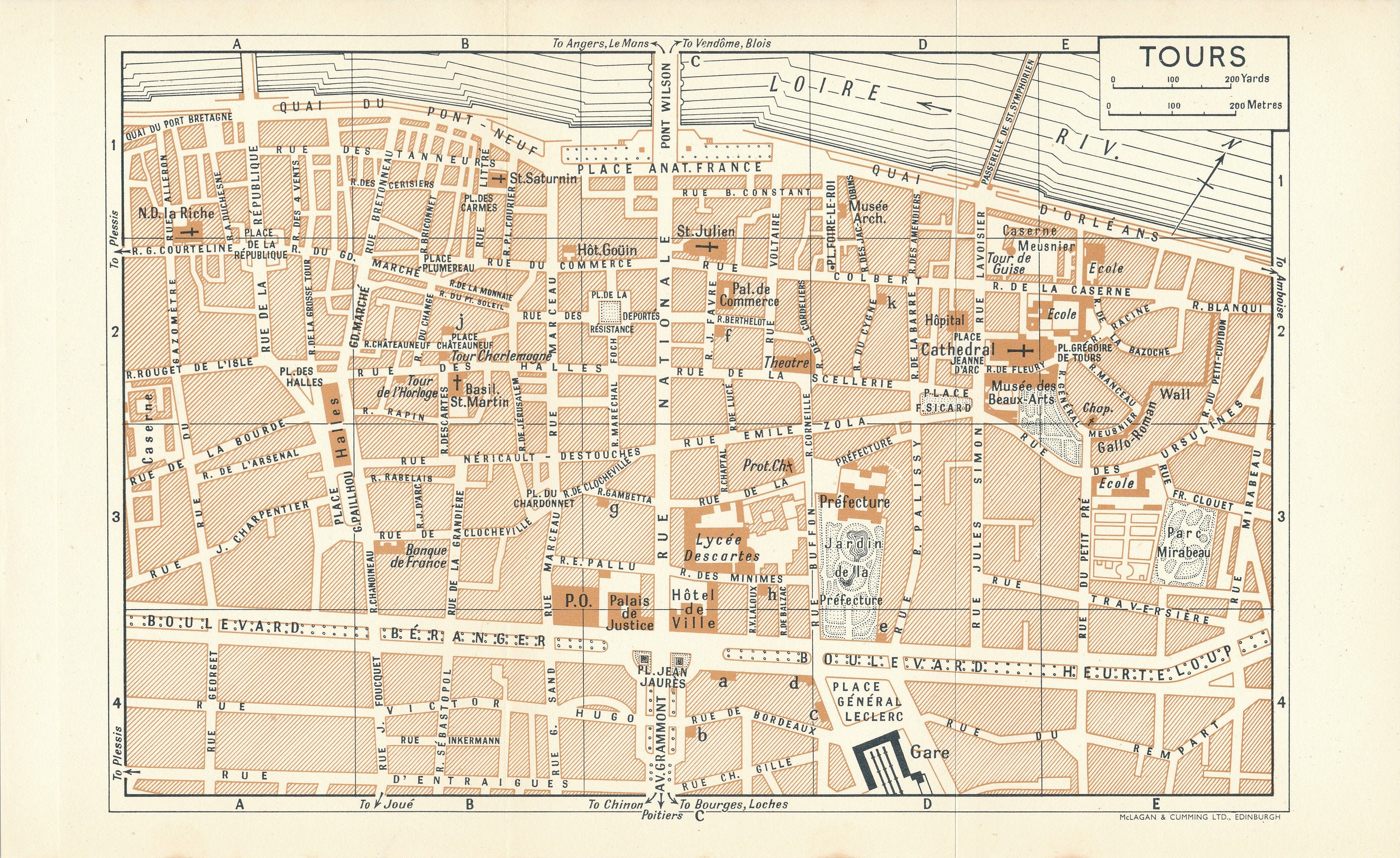 1958 Tours France Vintage Map - Etsy