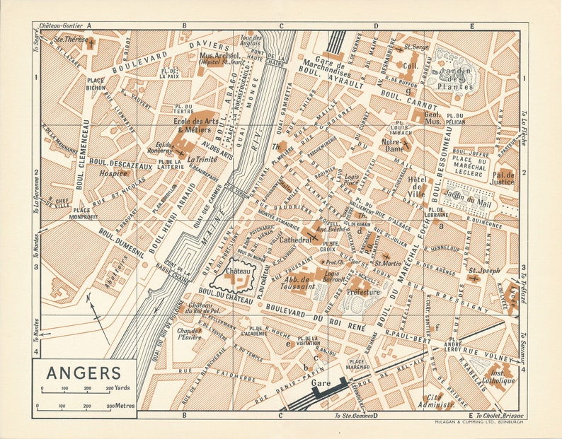 1958 Angers France Vintage Map - Etsy
