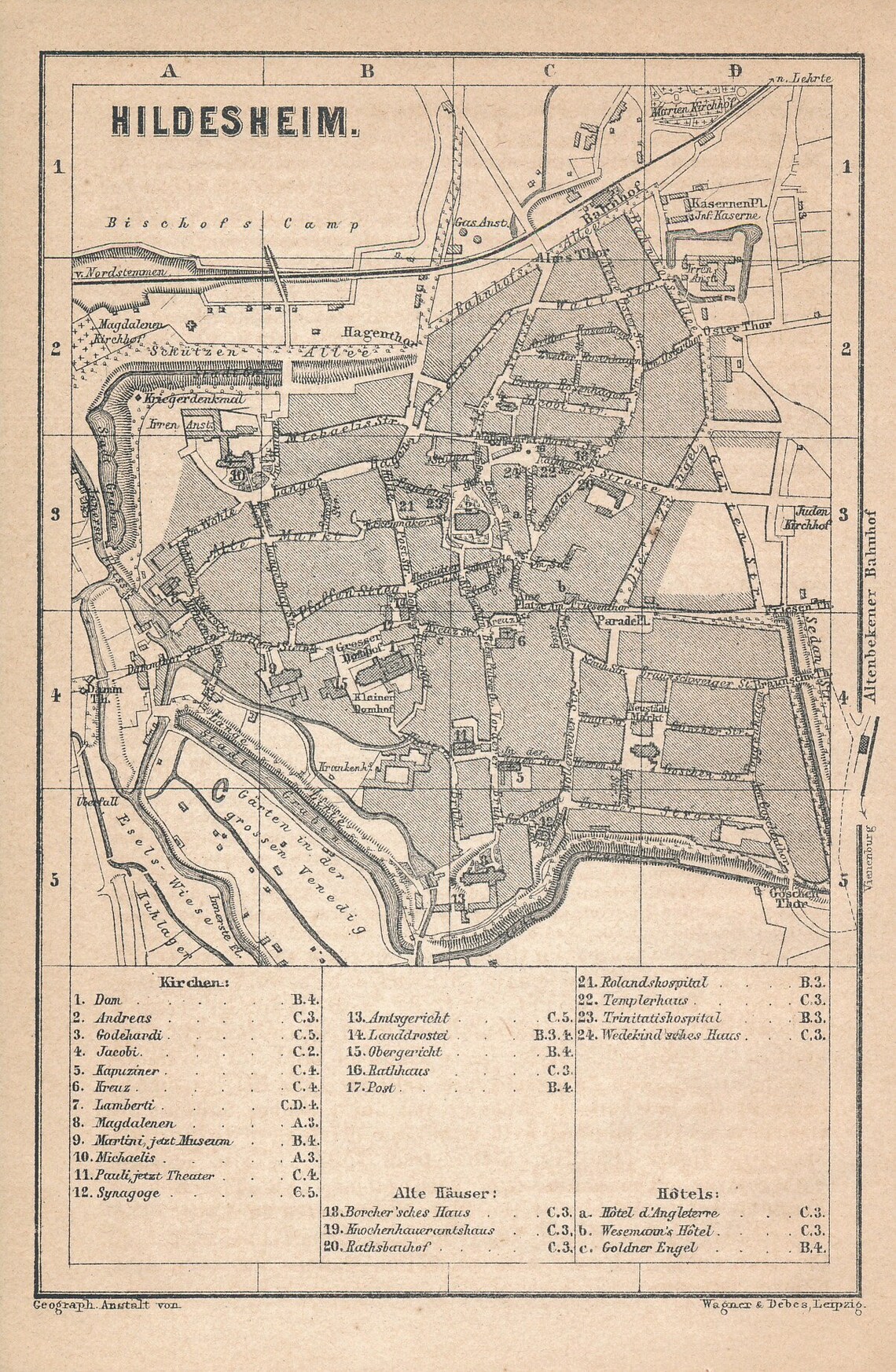 1881 Hildesheim Germany Antique Map - Etsy