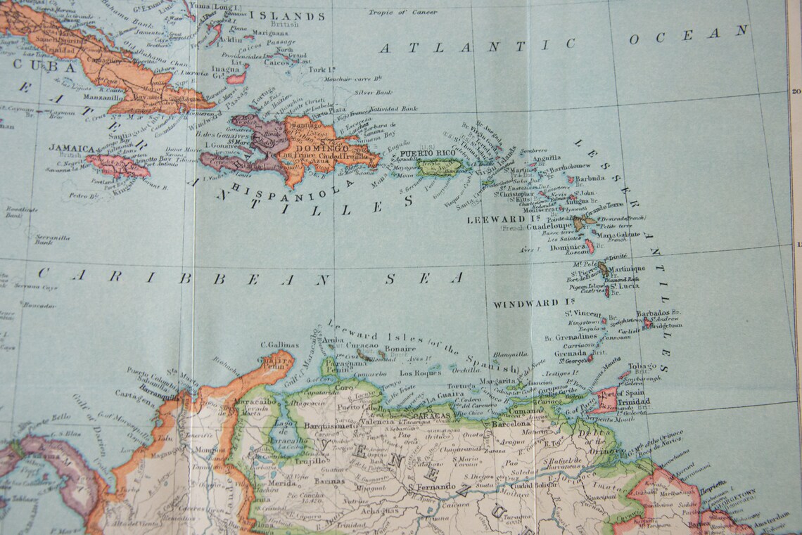 1939 Caribbean Antique Map - Etsy