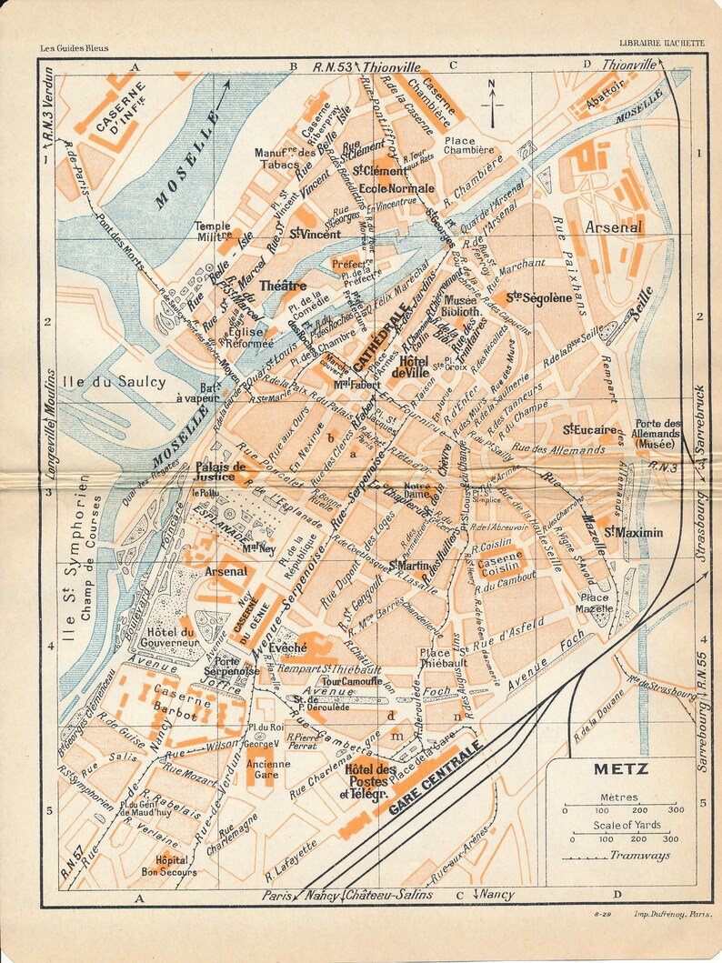 1930 Metz France Antique Map - Etsy