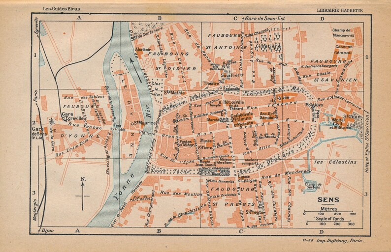 1922 Sens France Antique Map - Etsy