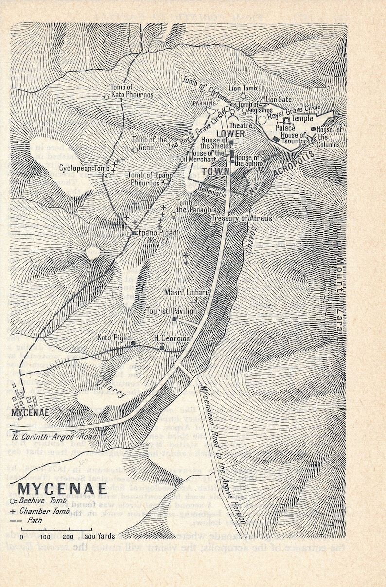 1964 Mycenae Greece Vintage Map - Etsy