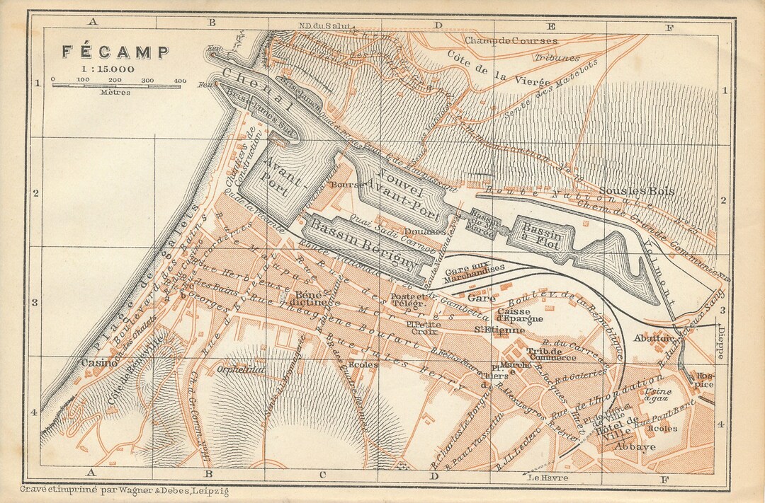 1909 Fecamp France Antique Map - Etsy