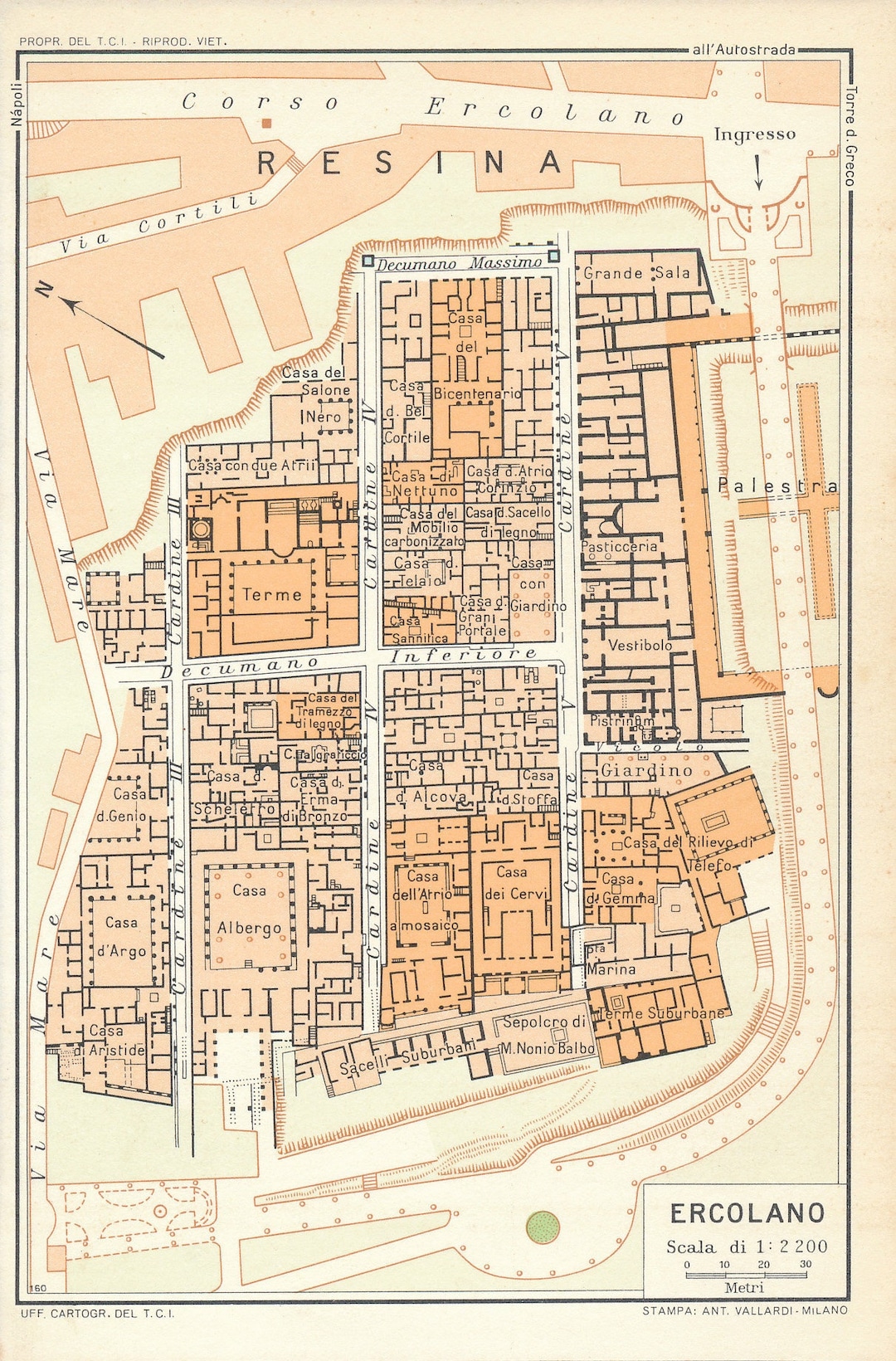 1960 Ercolano Italy Vintage Map - Etsy