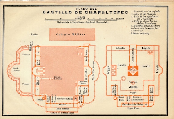Mapa antiguo del castillo de Chapultepec de México de 1911 | Etsy