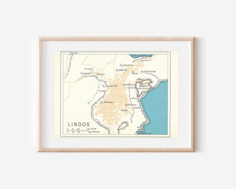 1967 Lindos Rhodes Greece Vintage Map - Etsy