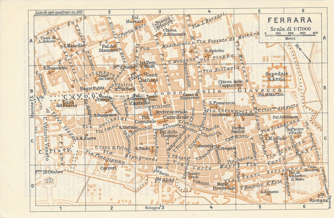 1937 Ferrara Italy Antique Map - Etsy