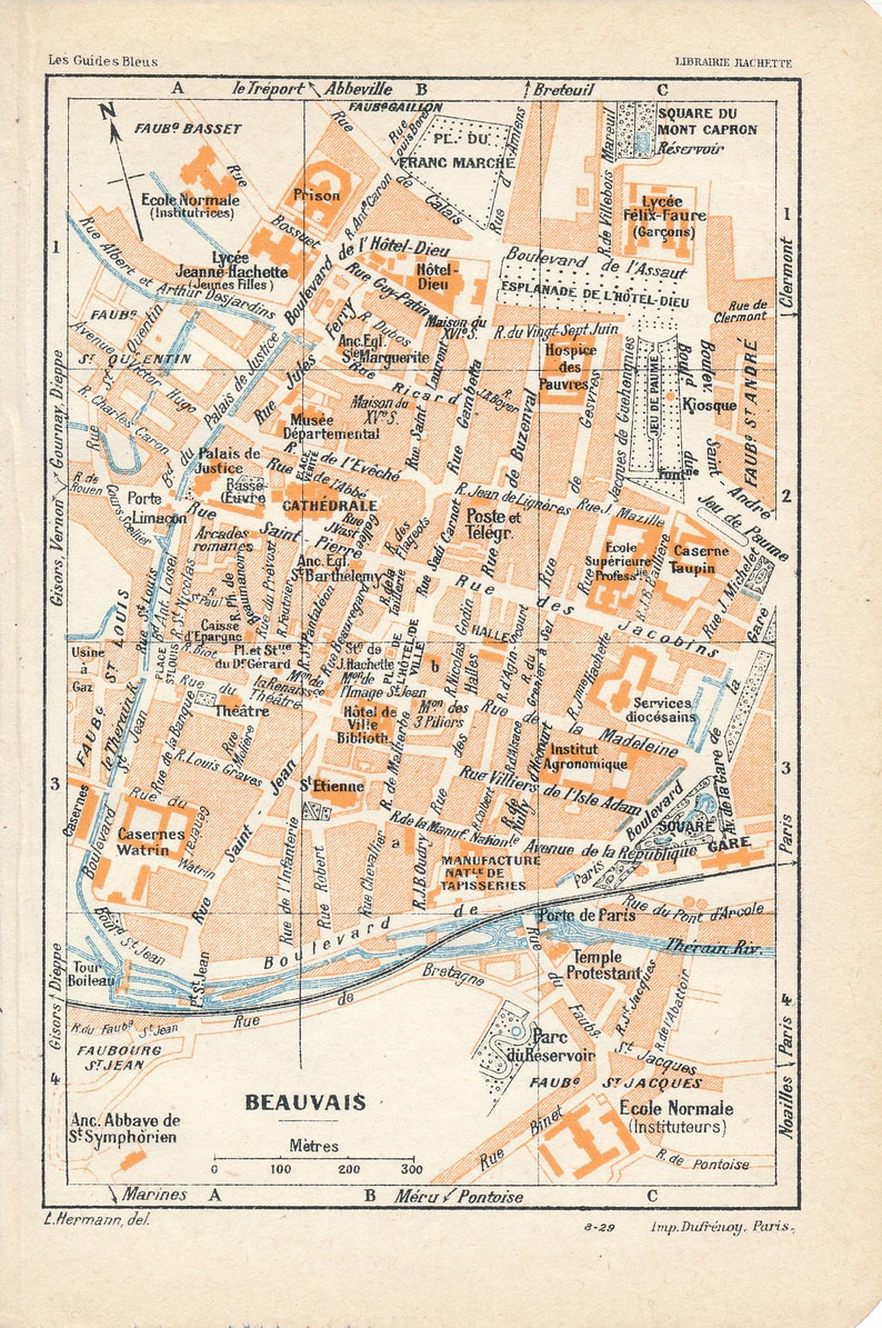 1930 Beauvais France Antique Map - Etsy