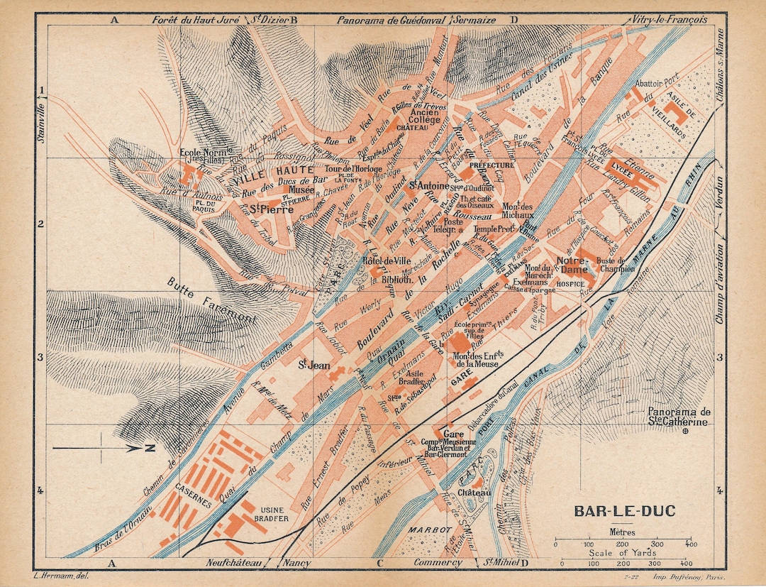 1923 Bar-le-duc France Antique Map - Etsy
