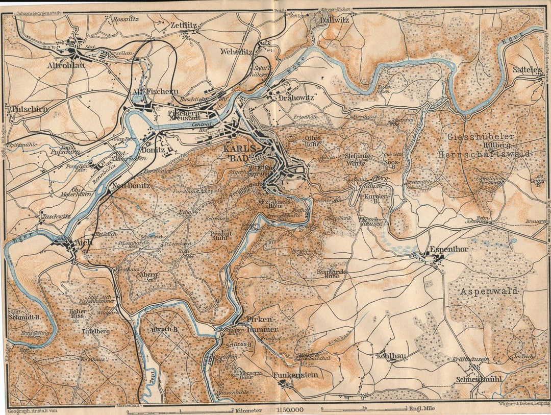 1905 Karlsbad Germany Antique Map - Etsy