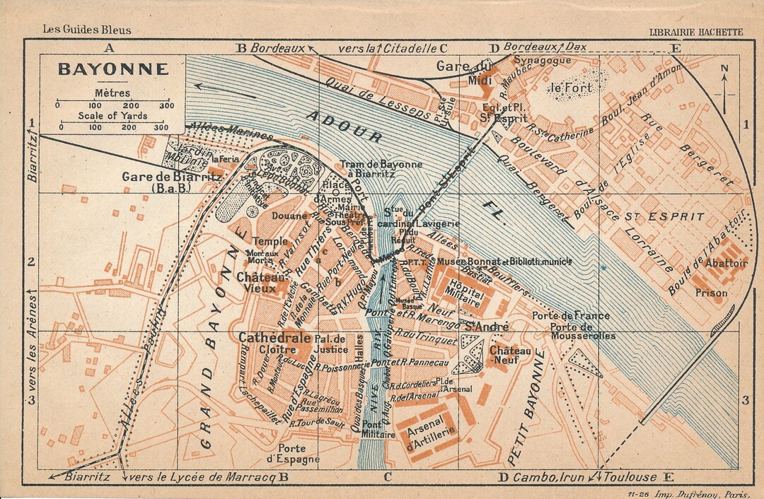 1926 Bayona Francia Mapa antiguo - Etsy España