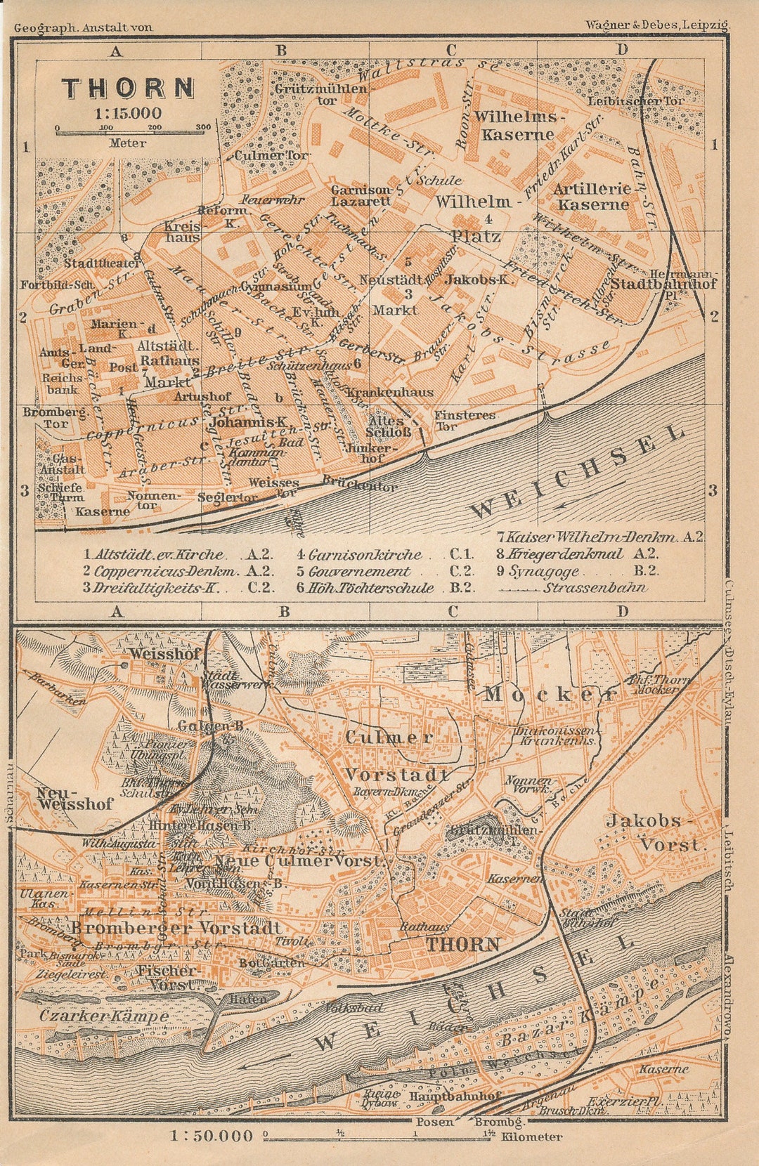 1913 Toruń Poland Antique Map - Etsy