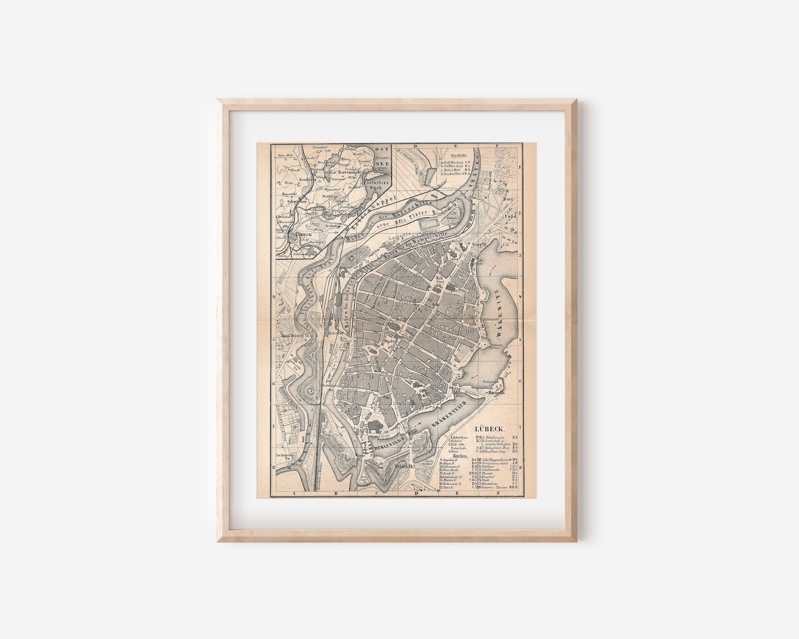 1881 Lubeck Germany Antique Map - Etsy