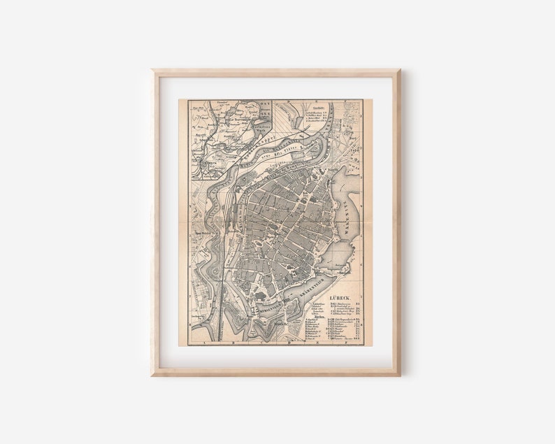 1881 Lubeck Germany Antique Map - Etsy