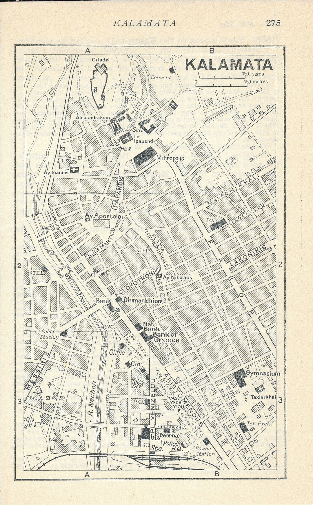 1967 Kalamata Greece Vintage Map - Etsy