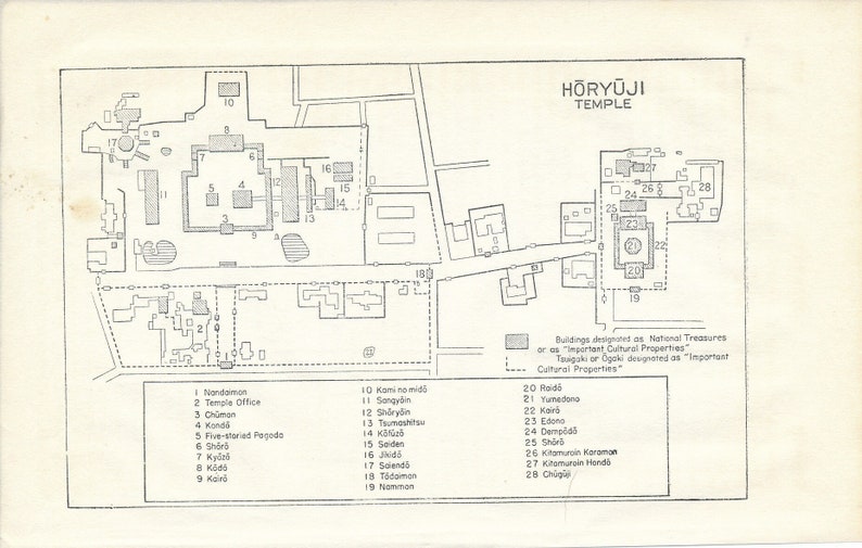 1961 Horyuji Temple Nara Japan Antique Map - Etsy