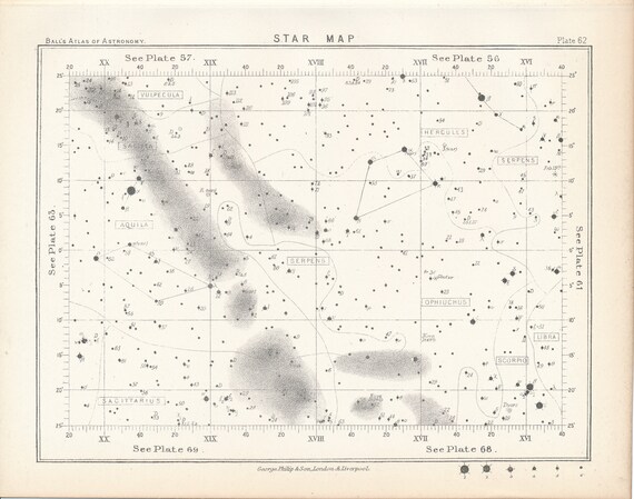 1892 Star Map Antique Astronomy Print Lithographs Prints Art ...