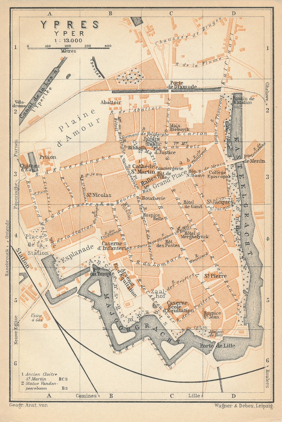 1910 Ypres Belgium Antique Map - Etsy