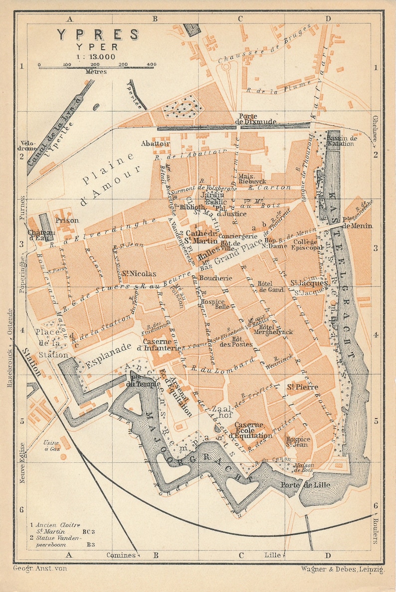 1910 Ypres Belgium Antique Map - Etsy
