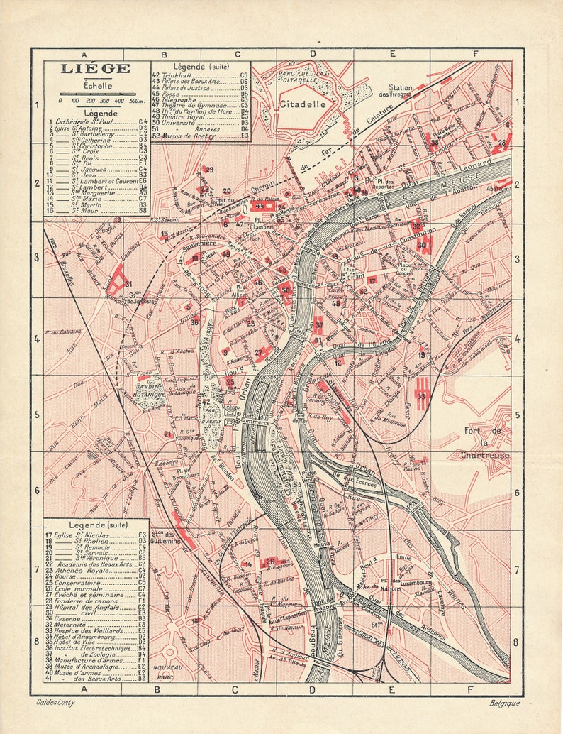 1936 Liege Belgium Antique Map - Etsy