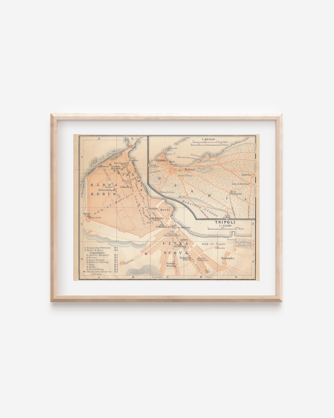 1911 Tripoli Libya Antique Map - Etsy